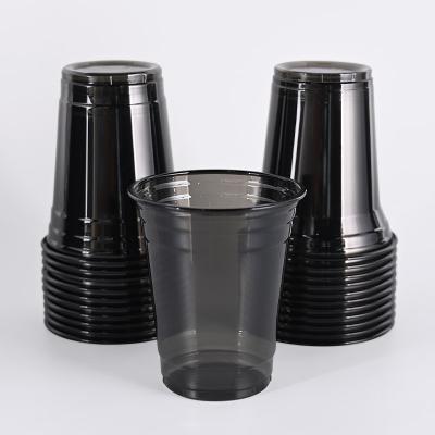 China Ice Coffee PET Plastic Cups With Lid Clear Black Design For Takeaway Beverages for sale