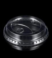China Disposable 90/92/95/98mm Plastic Flat Lids With Crossed Hole Clear Transparent for sale