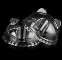 China Transparent Panda Shape PET Clear Dome Lids For Convenient Juice Beverage Drinking for sale
