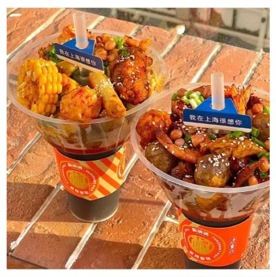 China 2 In 1 90mm Diameter PP Plastic Cups With Snack Tray OEM ODM Service 5000pcs for sale