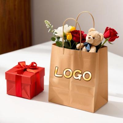 China Luxury Brown Kraft Paper Bags Valentine's Day Limited Edition Custom Gift Bags with logo Hard Takeout Coffee Bag for Party Favor for sale