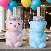 China Hot-Selling 500ml Creative Bear Panda Shaped Plastic Drinks Container Milk Tea PET Juice Beverages Candy Bottle With Screw Cap for sale