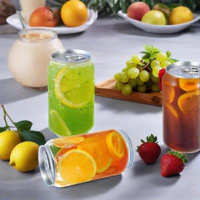 China Hot 330ml PET Plastic Juice Bottles with Aluminum Pop Can Caps Disposable Leak-proof Clear Bottles for Juice Smoothies Coffee for sale