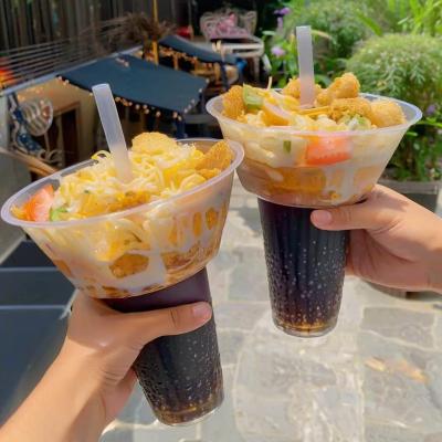China New Function 2 in 1 PP Snack and Drink Cup Disposable Plastic Cup with Snack Bowl on Top for Hot Pot Milk Tea Ice Snacks for sale
