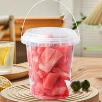 China Disposable 1000ml Clear Plastic Bucket Portable Fruit Lemonade Juice Cup Handle Lid Bubble Tea Party Drinks Large Capacity for sale