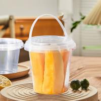 China Disposable 1000ml Clear Plastic Bucket Portable Fruit Lemonade Juice Cup Handle Lid Bubble Tea Party Drinks Large Capacity for sale