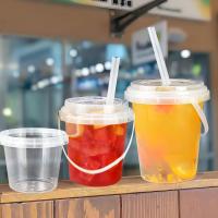 China Disposable 1000ml Clear Plastic Bucket Portable Fruit Lemonade Juice Cup Handle Lid Bubble Tea Party Drinks Large Capacity for sale