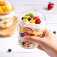 China Custom Ice Cream Fruit Yogurt Smoothie Plastic Cup Mini Disposable Dessert Bucket Cups PET U Shaped Clear Parfait Cups with Lids for sale