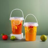 China 2025 OEM/ODM 32 Oz Bucket Cup Boba Fruit Bubble Tea Buckets Cups With Lid Thick Portable Fruit Bucket Transparent With Handle for sale