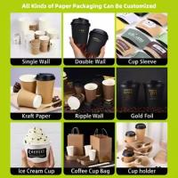 China Customize Logo Disposable Biodegradable Coffee Paper Cup Double Ripple Wall Paper Cup for Hot Drinks With Lid and Sleeve for sale