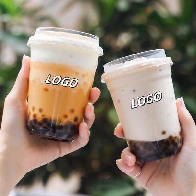 China Custom 500ml U Shape PET Plastic Cups Disposable Cold Drink Boba Tea Coffee Cups Lids Hot Sale Logo Printed U Shape Plastic Cups for sale