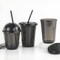China PET Black Plastic Disposable Cups Lids Single Wall 12oz Size Coffee Cups for Tea Cold Drinks for sale