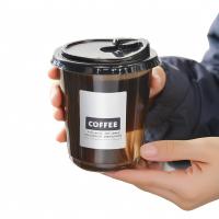 China PET Black Plastic Disposable Cups Lids Single Wall 12oz Size Coffee Cups for Tea Cold Drinks for sale