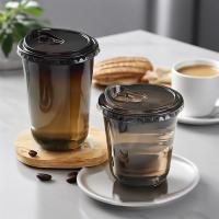 China PET Black Plastic Disposable Cups Lids Single Wall 12oz Size Coffee Cups for Tea Cold Drinks for sale