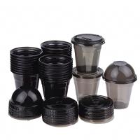 China PET Black Plastic Disposable Cups Lids Single Wall 12oz Size Coffee Cups for Tea Cold Drinks for sale