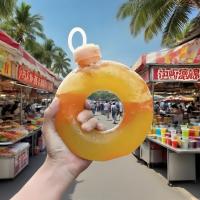 China Custom Shape Plastic Juice Bottle 550ml PP Donut Shaped Juice PETG Milk Tea Plastic Bottle with Pull Ring Lid for sale