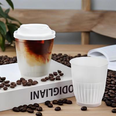 China Custom 260ml 360ml Disposable Ice Cream Coffee Cups Corrugated Disposable PP Plastic Cold Drink Cup With Lids for sale