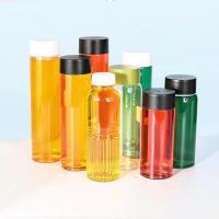 China 12Oz 16Oz French Round Empty PET Juice Bottle for Cold Brew Coffee Reusable Plastic Juice Bottles with Caps for sale