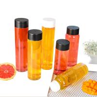 China 12Oz 16Oz French Round Empty PET Juice Bottle for Cold Brew Coffee Reusable Plastic Juice Bottles with Caps for sale