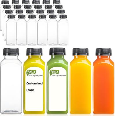 China 12Oz 16Oz French Round Empty PET Juice Bottle for Cold Brew Coffee Reusable Plastic Juice Bottles with Caps for sale
