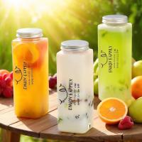 China French Square Plastic Juice Bottle 20OZ Beverage Fruit Juice Easy Open Lid Tamper Proof Cap for Energy Drinks for sale