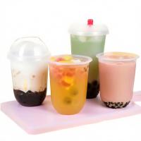 China Factory Custom Printing logo Disposable Plastic Cups Soft clear Bubble Boba Tea Plastic Cup with Lid for sale