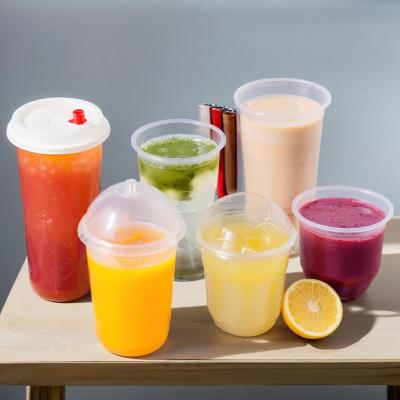 China Lesense Custom logo Disposable Plastic Cups Soft clear Bubble Tea Plastic Cup with Lid Boba Juice Cup for sale