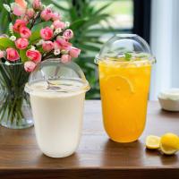 China Lesense Custom logo Disposable Plastic Cups Soft clear Bubble Tea Plastic Cup with Lid Boba Juice Cup for sale