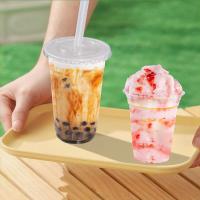 China Lesense Custom Logo Disposable Clear Cups With Lid Cold Drink Milk Tea Soda PET Material Plastic Cups for sale