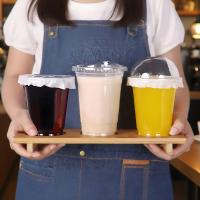 China Lesense Custom Logo Disposable Clear Cups With Lid Cold Drink Milk Tea Soda PET Material Plastic Cups for sale