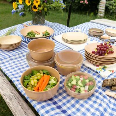 China Factory Wholesale Disposable Kraft Paper Bowls 500ml 1000ml Food Packaging Containers UV Coating Embossing for sale