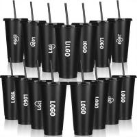 China 24 oz Black PP Cup Reusable Cold Water Drink Coffee Mug Tumbler Plastic Cups with Lids and Straws for sale