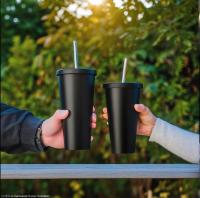 China 24 oz Black PP Cup Reusable Cold Water Drink Coffee Mug Tumbler Plastic Cups with Lids and Straws for sale