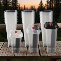 China Quadrilateral Cup Disposable Clear 16oz 20oz 32oz Square Plastic Hard PP Iced Coffee Cups with Lids for sale
