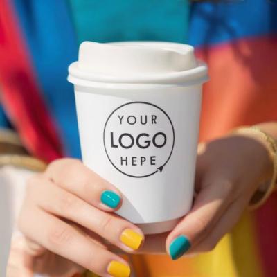 China Custom logo Printed Takeaway 12oz Disposable Tea Cardboard Hot Drink Paper Cup with Lid Holder Carrier for sale
