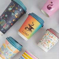 China Custom logo Printed Takeaway 12oz Disposable Tea Cardboard Hot Drink Paper Cup with Lid Holder Carrier for sale