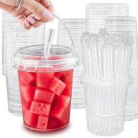 China Clear Plastic Cups 24 oz Ice Cream Buckets with Lids & Straws Drink Cups Cocktail Pails Bulk with Handles for sale