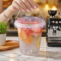 China Clear Plastic Cups 24 oz Ice Cream Buckets with Lids & Straws Drink Cups Cocktail Pails Bulk with Handles for sale