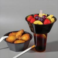 China 2 in 1 Black Plastic Cup with Holder Snack and Drink in One Cup Hotpot Bubble Cup With Bowl on Top for sale