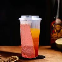China Custom 700ml 16oz 2 Compartment Boba Tea Cup Disposable Smoothie Juice Split Boba Cups Double Share Cup for sale