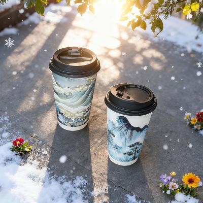 China Custom Logo Floral Carton Paper Cups Gold Foil Stamping Biodegradable Coffee Paper Cup for Water/Coffee/Tea for sale