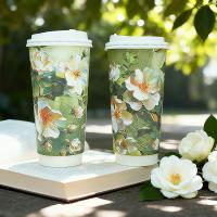 China Custom Design Floral Pattern White Paper Cup Takeaway Hot Drinks Double Wall Paper Cups Used for Tea Coffee for sale