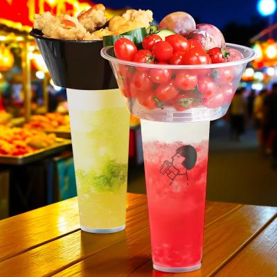 China Disposable Hot Pot Cup Food Grade 2 in 1 Snack and Drink Holder Cup PP Cup for Eat and Drinking for sale