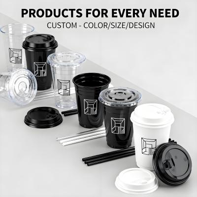 China New Arrival 12oz 16oz 20oz 24oz Cold Drink Clear PET Plastic Cups With Lids for Coffee Juice Shop for sale
