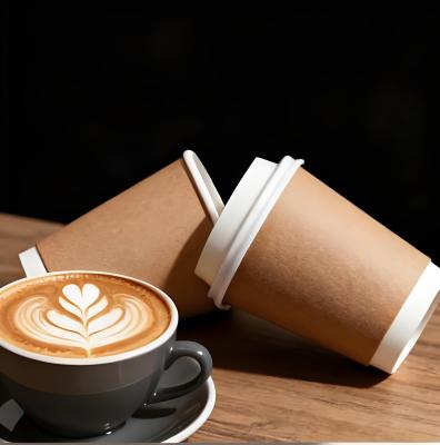 China Personalized Custom Printed Brown Kraft Paper Cups 8oz 12oz 16oz 20oz Double Wall Paper Cups for sale