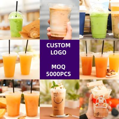 China Customized 16 oz Plastic Cup Disposal Iced Coffee Cups Bubble Tea Boba Cold Drink PET Cups with Lids for sale