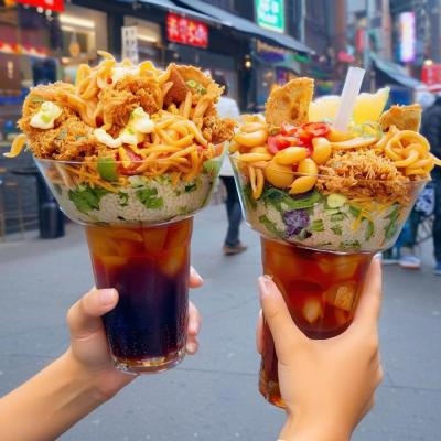 China Factory 2 in 1 Plastic Cup with PP Bowl Holder Take-out Drinking Cup Fried Chicken Cola Layered Cup for sale