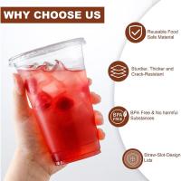 China LESENSE Disposable Clear PET Plastic Cups Custom 12 oz 24oz 16oz Cold Drink Coffee Cup With Flat Dome Lids for sale