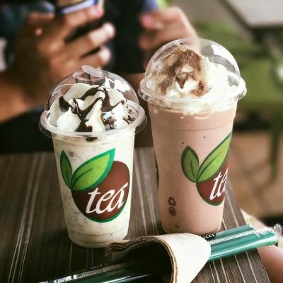 China LESENSE Disposable Clear PET Plastic Cups Custom 12 oz 24oz 16oz Cold Drink Coffee Cup With Flat Dome Lids for sale