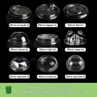 China Disposable 90/92/95/98mm Plastic Flat Lids With Crossed Hole Clear Transparent for sale